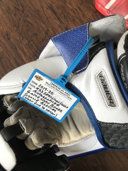 Sebastian Cossa Game Used and Signed Bauer Ultrasonic Goalie Pads ...