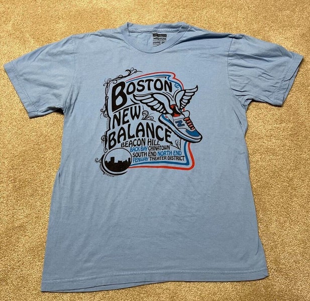 New Balance Boston T Shirt Men Small Adult Blue Active Work Out Logo ...