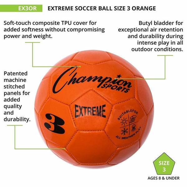 Champion Sports Extreme Soft Touch Butyl Bladder Soccer Ball, Size 3 ...