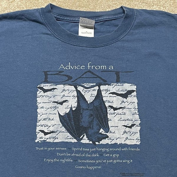 Bat T Shirt Men Large Adult Blue Advice Funny Nature Animals Vintage ...