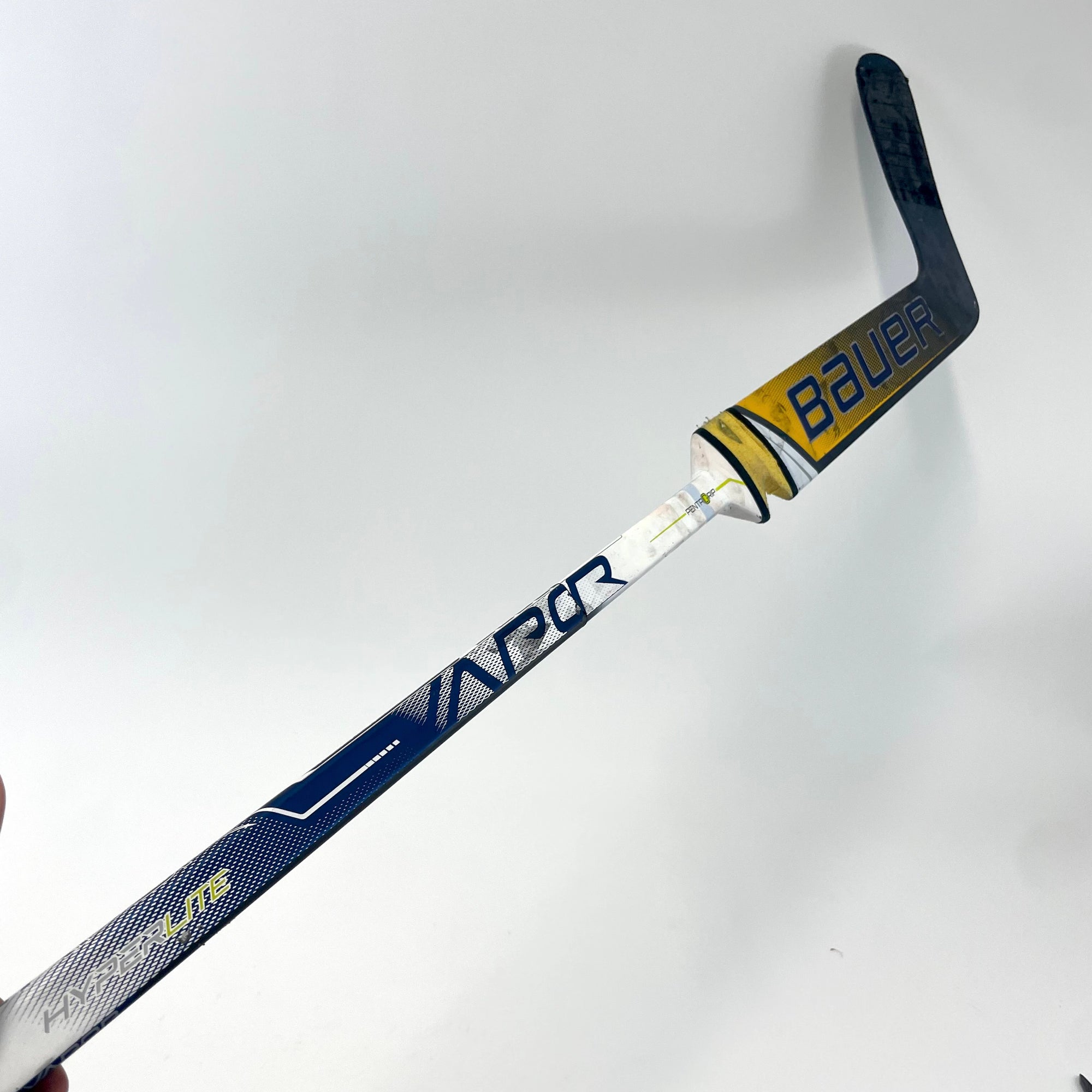 Repaired Regular Blue and Yellow Hyperlite Goalie Stick with Notch | 24 ...