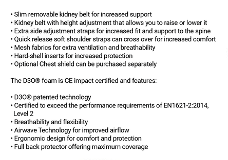 NEW - AXO SuperFlex Level 2 Back Protector w/D30, Kidney Belt, Large ...
