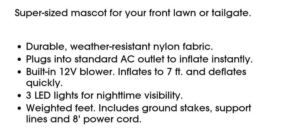 7' Air Blown LED Inflatable NFL Buffalo Bills Billy Mascot Yard Decor ...