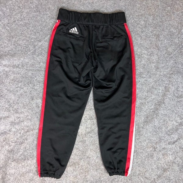 Adidas Womens Softball Pants Small Black Red Stripe Baseball Snap ...