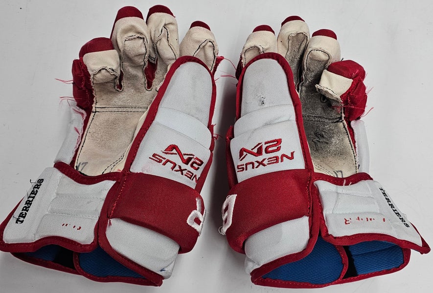 BAUER NEXUS 2N PRO STOCK CUSTOM HOCKEY GLOVES 15" BU TERRIERS #17 USED ...