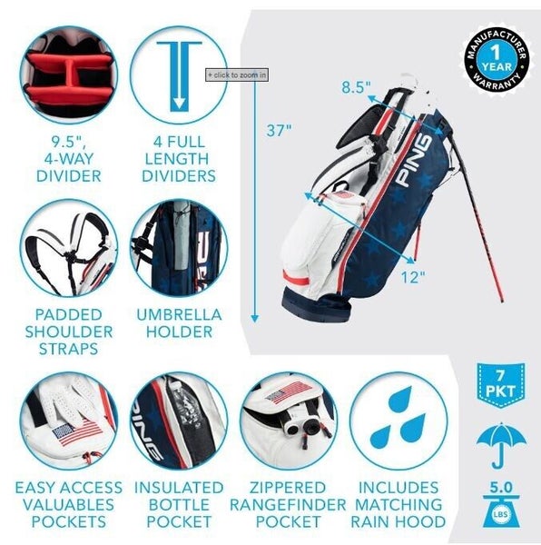 PING Hoofer Lite Stand Carry Golf Bag 201C Midnight Blue 4-Way Top New ...