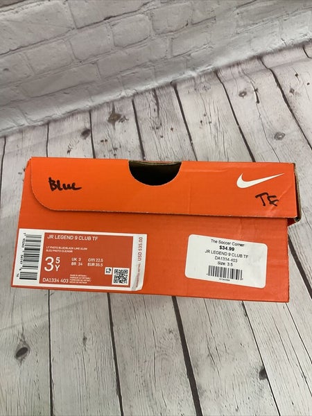 Nike Unisex Junior Legend 9 Club TF Size 3.5Y Blue Black Soccer Shoes ...