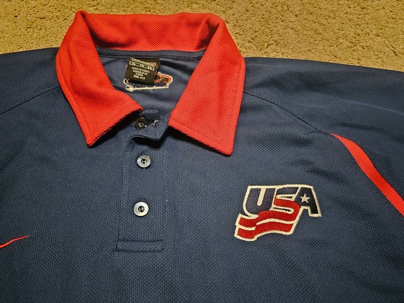 TEAM USA Hockey Blue Nike Player Pro XL Locker Room Worn Polo Shirt ...