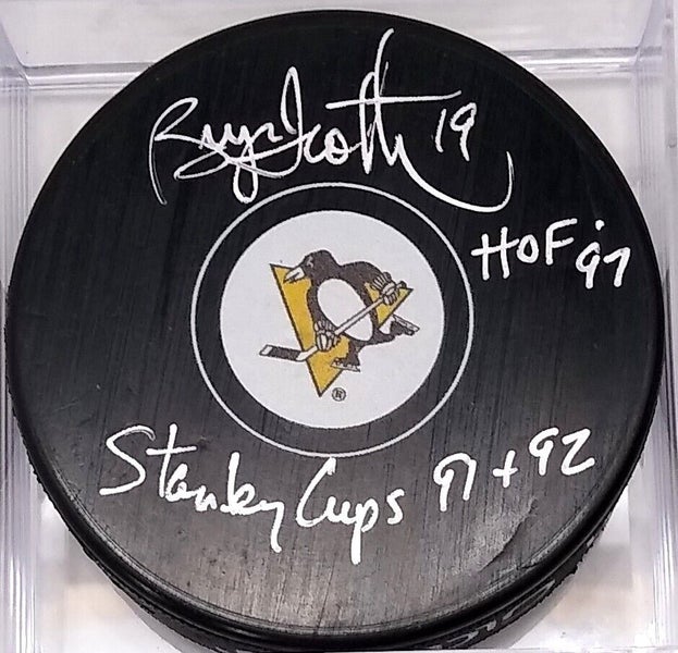 BRYAN TROTTIER Signed Pittsburgh Penguins NHL Hockey Puck Stanley Cup ...