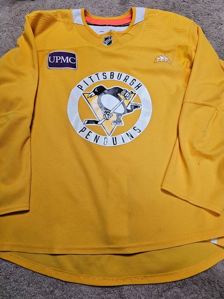 PITTSBURGH PENGUINS Yellow Adidas Pro Player Practice Worn Used Jersey ...