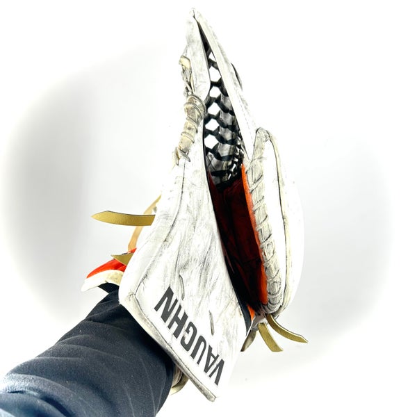 Used Regular Vaughn Velocity VE8 Pro Stock Goalie Glove (White/Orange ...