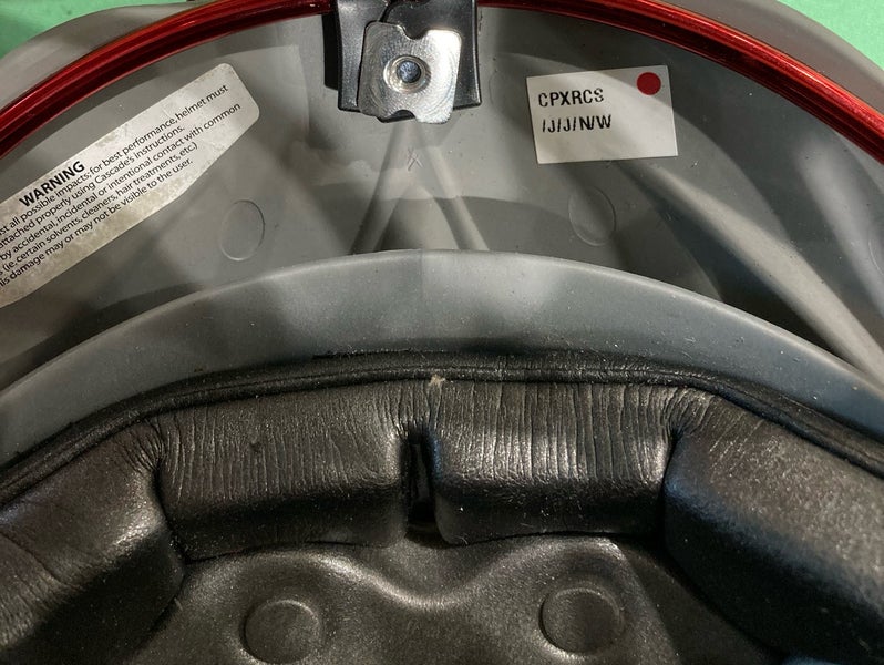 Used Gray Cascade CPX-R Helmet W/ Chrome Red Facemask & Navy Blue Chin ...