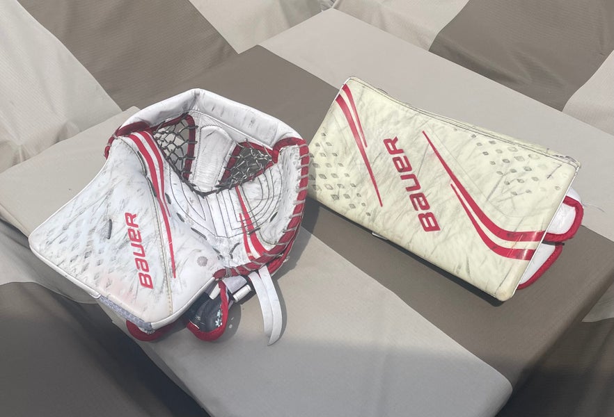 Used Bauer 2X Pro Regular Red/White Blocker and Glove Set ...