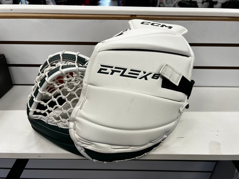 New Custom CCM EFlex 6 Catcher Senior White/Green 590 | SidelineSwap ...