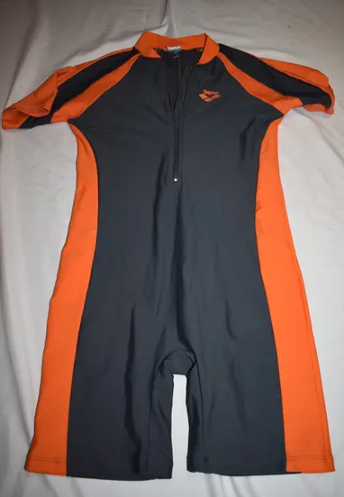 Arena Lycra Swim/Dive Suit/Rash Guard, Black/Orange and Football Chin ...