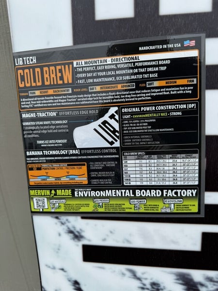 LIB TECH COLD BREW 163 Wide SNOWBOARD ALL MOUNTAIN DIRECTIONAL 2024 GNU ...