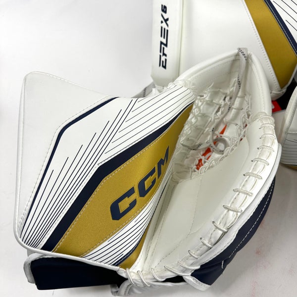 Brand New CCM Eflex 6 White, Gold, and Navy Full Goalie Set - 35" +1 ...