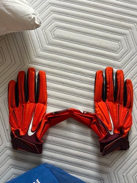 Football gloves orange and red virginia tech padded linemen 4XL ...