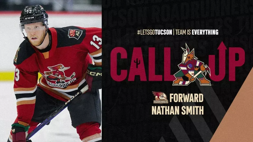 ARIZONA COYOTES Nathan Smith game-worn red #13 CCM helmet with face ...