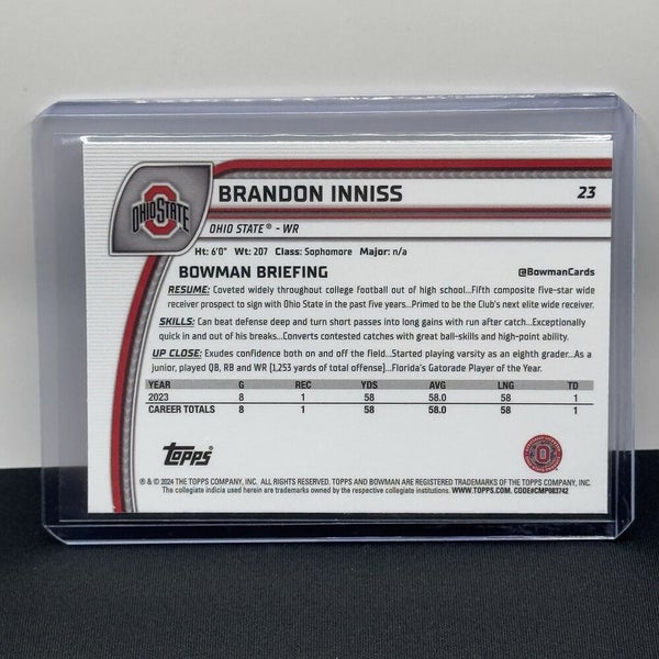 Brandon Inniss Ohio State Buckeyes 2024 Bowman U Football 1st Bowman ...
