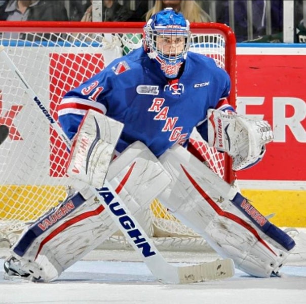 Matthew Greenfield Rangers OHL game used mask | SidelineSwap | Buy and ...
