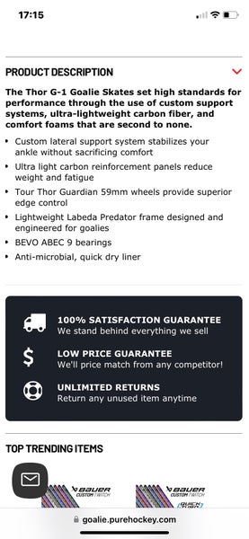 Tour Thor G-1 Inline Goalie Skate | SidelineSwap | Buy and Sell on ...