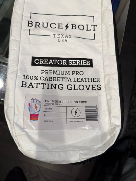 NEGOTIABLE NEW PREMIUM PRO LONG CUFF Bruce Bolt Batting Gloves White ...