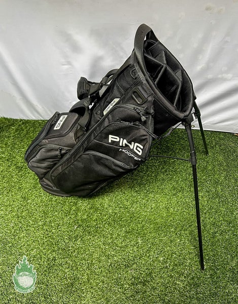 Used PING Hoofer Black Golf Cart/Carry 5-Way Stand Bag Dual Backpack ...