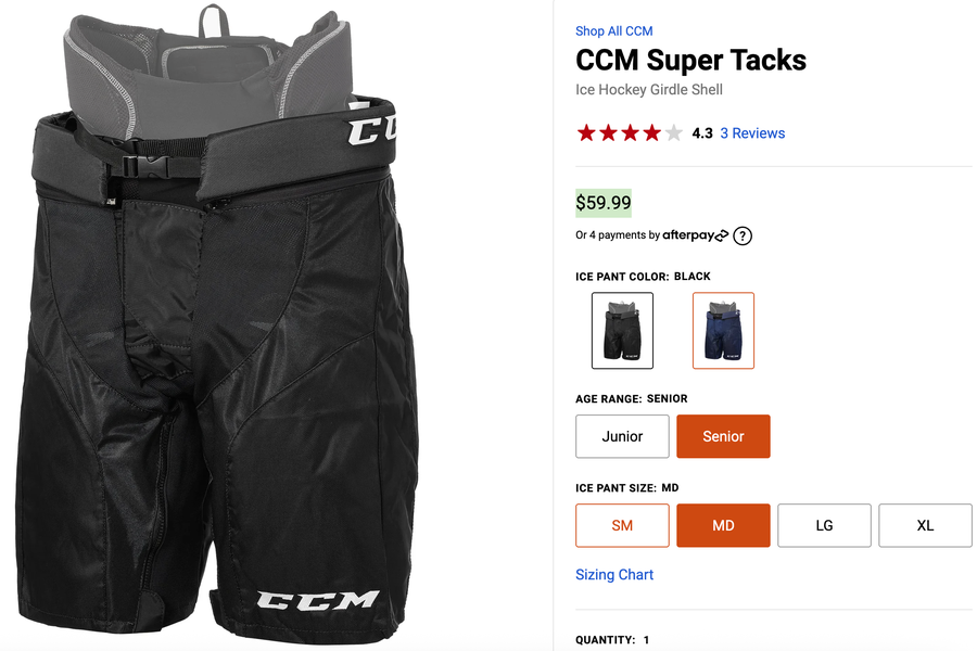 CCM Super Tacks Jetspeed Girdle Shell Sr Medium Retail Black *USA ...