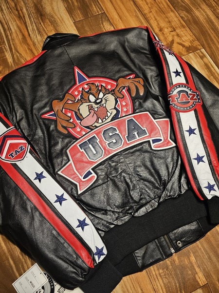 NEW Vintage Taz Tasmanian Devil Looney Toons 100% Leather Jacket Black ...