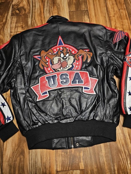 NEW Vintage Taz Tasmanian Devil Looney Toons 100% Leather Jacket Black ...