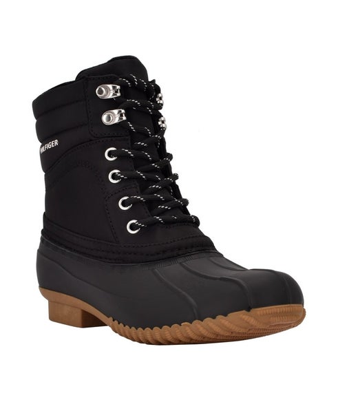 Tommy Hilfiger Rainah Women's Black Faux Leather Round Toe Duck Boots ...