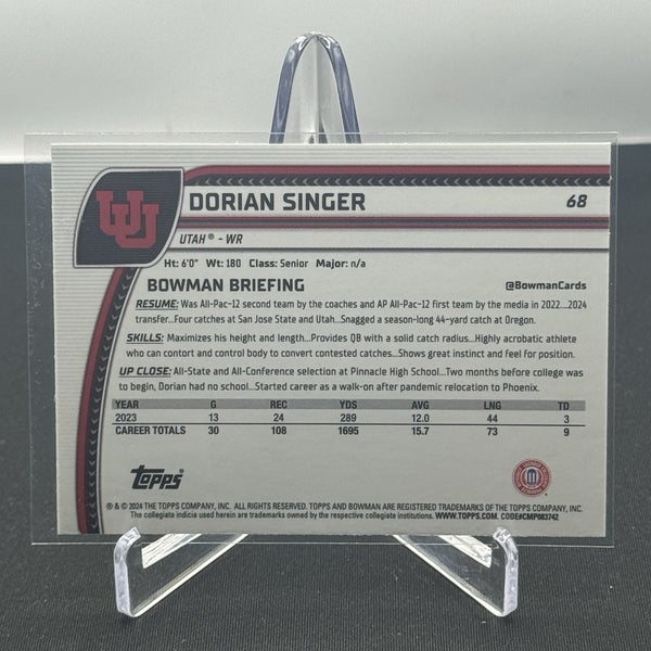 Dorian Singer Utah Utes 2024 Bowman U Football Base #68 | SidelineSwap ...
