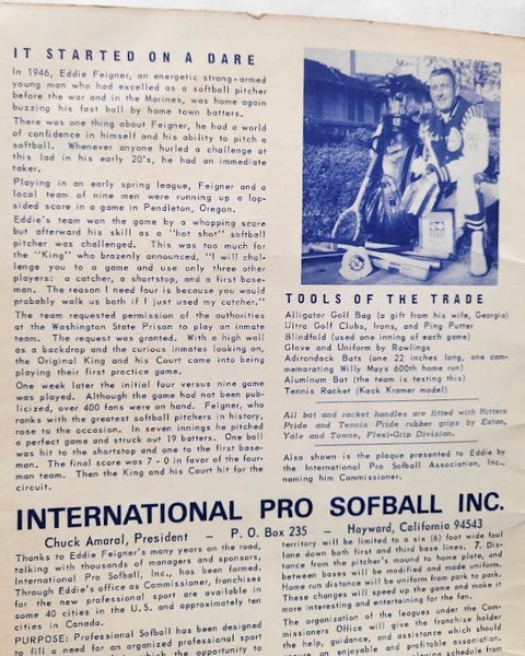 Softball Pitching Legend Eddie Feigner The King And His Court Official ...