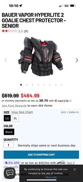 XL Bauer Vapor Hyperlite 2 Goalie Chest Protector (Used) | SidelineSwap ...