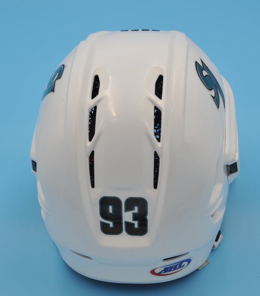 San Jose Cuda AHL Game-Used CCM Super Tacks X HTSPTX Rare White #93 Noah Beck Pro Stock Helmet ...