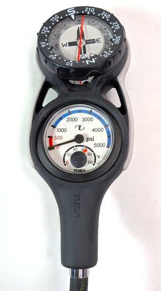 TUSA Compass, Pressure Analog Scuba Diving 2 Gauge Console 36" Hose SPG ...