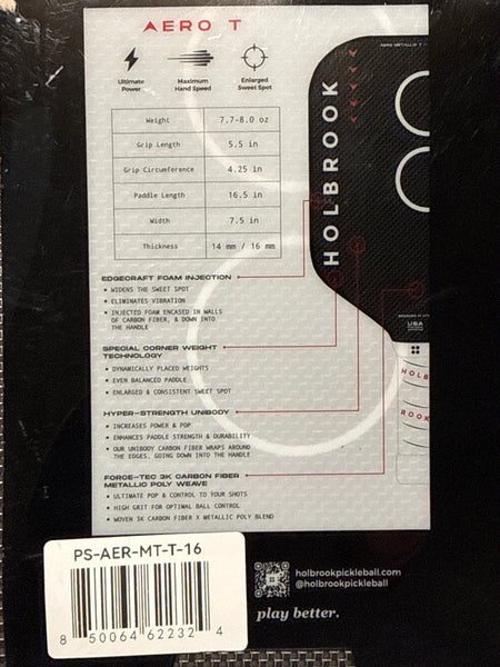 Holbrook Aero T Pro Series 16mm (Black) Pickleball Paddle -Brand New ...