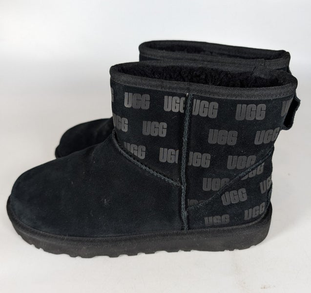 UGG Mens Classic Mini II Ankle Boots UGG Print Black Suede Sheepskin ...