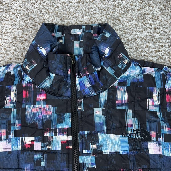 North Face Jacket Womens Medium Blue Black Geometric Quilted Insulated ...