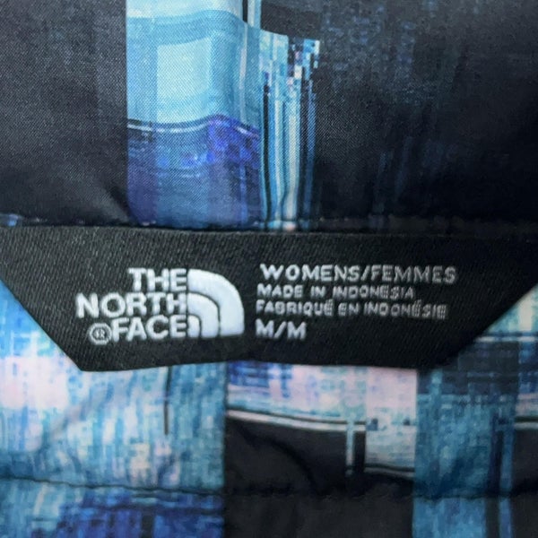 North Face Jacket Womens Medium Blue Black Geometric Quilted Insulated ...