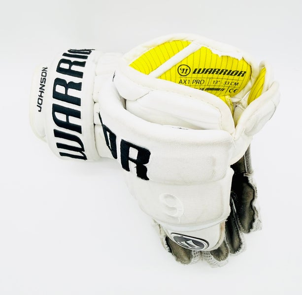 Custom NHL Pro Stock White Warrior AX1 Pro Hockey Gloves-14"-Grey Palms ...