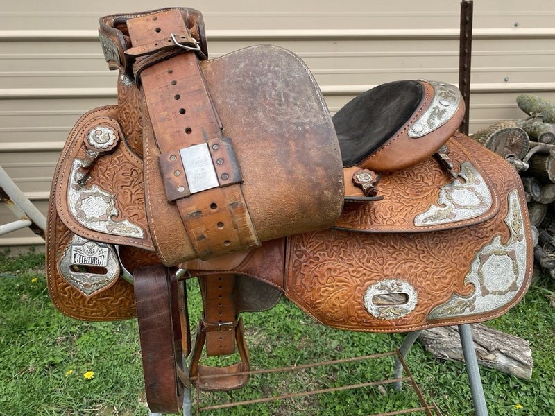 Beautiful 16" Big Horn Western Show Saddle W/silver & oak leaf tooling ...