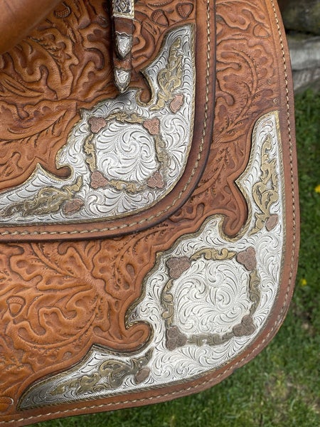 Beautiful 16" Big Horn Western Show Saddle W/silver & oak leaf tooling ...