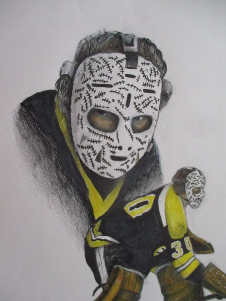 Original Gerry Cheevers Boston Bruins Drawing - Vintage Stitch Mask Art ...