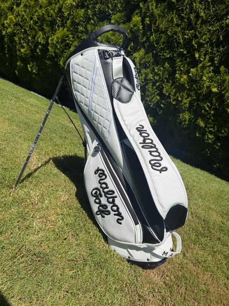 Malbon Golf Stand Golf Bag Faux Leather White Black Red w/ Carry 5 Way ...